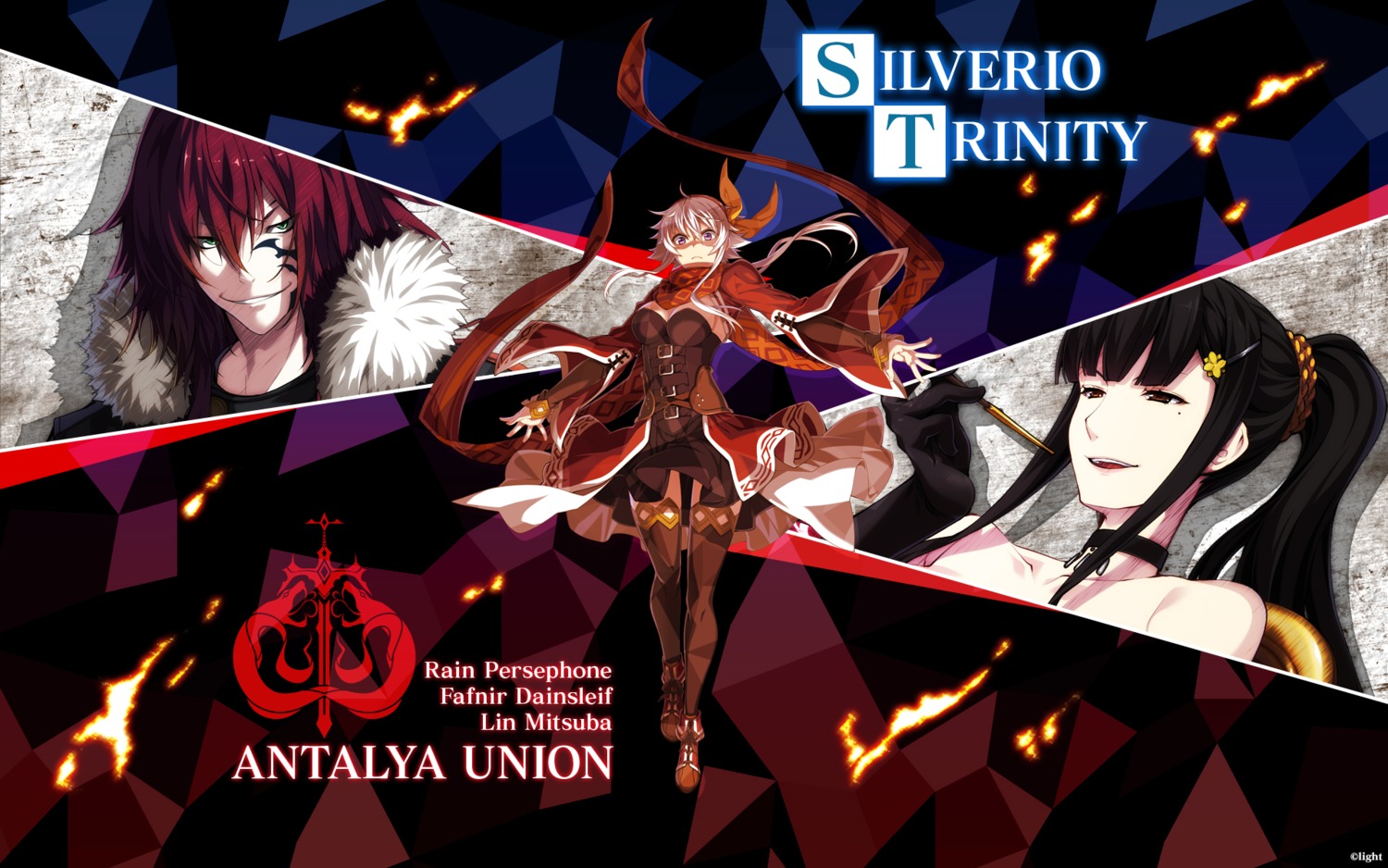 light silverio trinity rain persephone cleavage dress smoking tagme tattoo thighhighs wallpaper ...